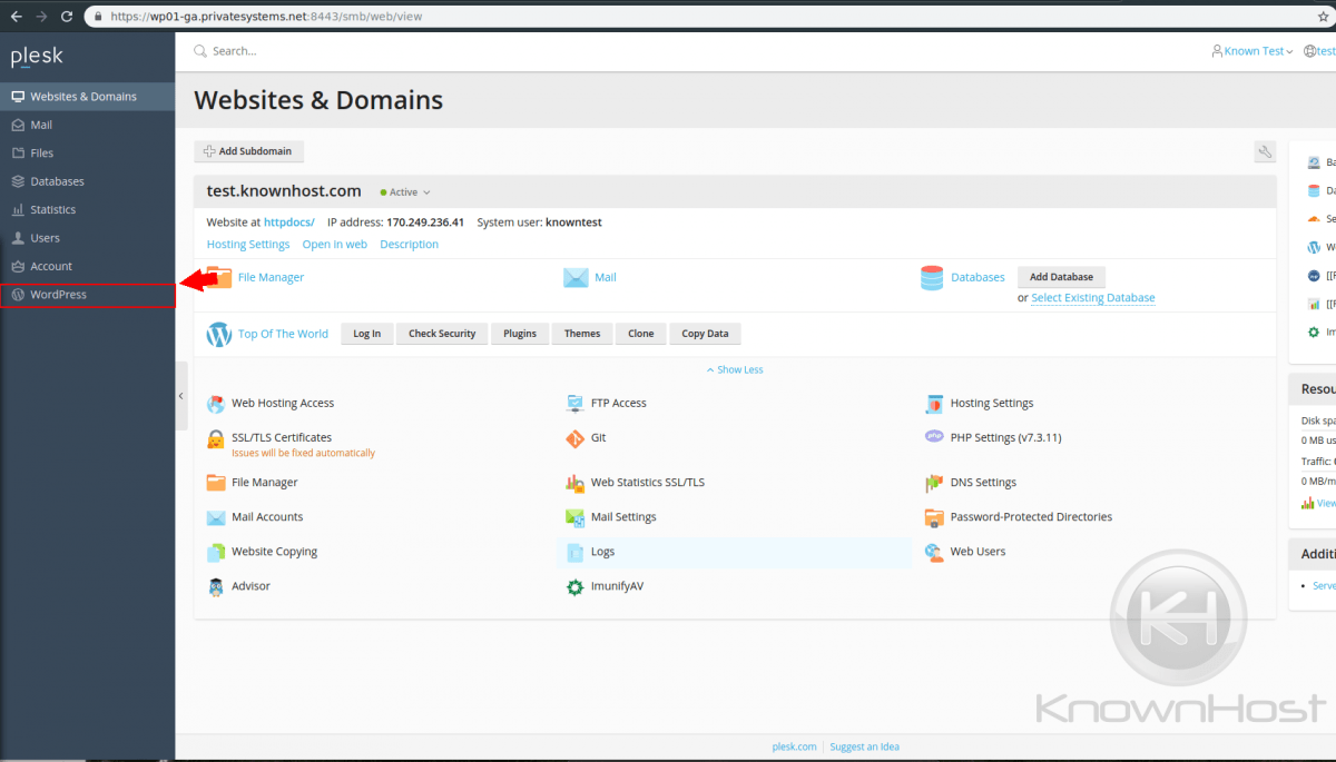 How to access WordPress Management Interface - KnownHost