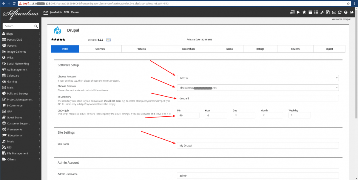 How To Install Drupal via Softaculous - KnownHost