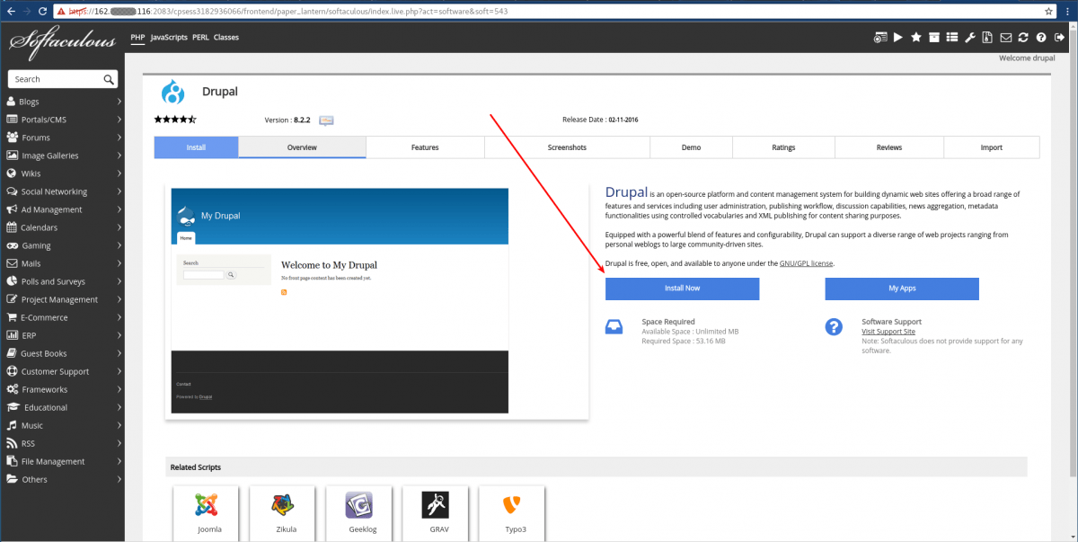 How To Install Drupal via Softaculous - KnownHost