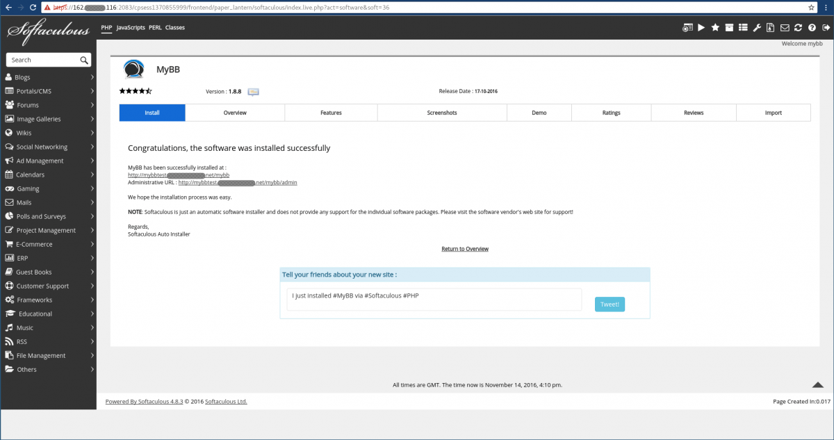 How To Install MyBB via Softaculous - KnownHost