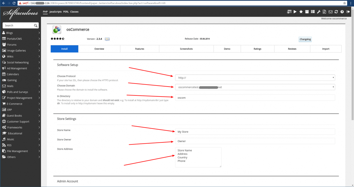 How To Install osCommerce via Softaculous - KnownHost