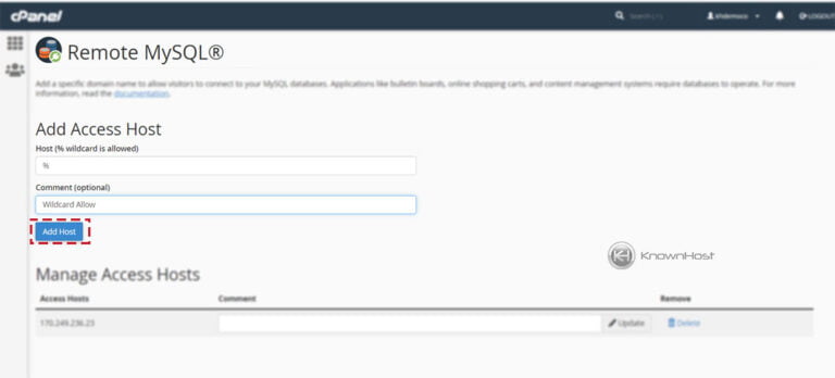 How to connect to MySQL Remotely in cPanel? - KnownHost