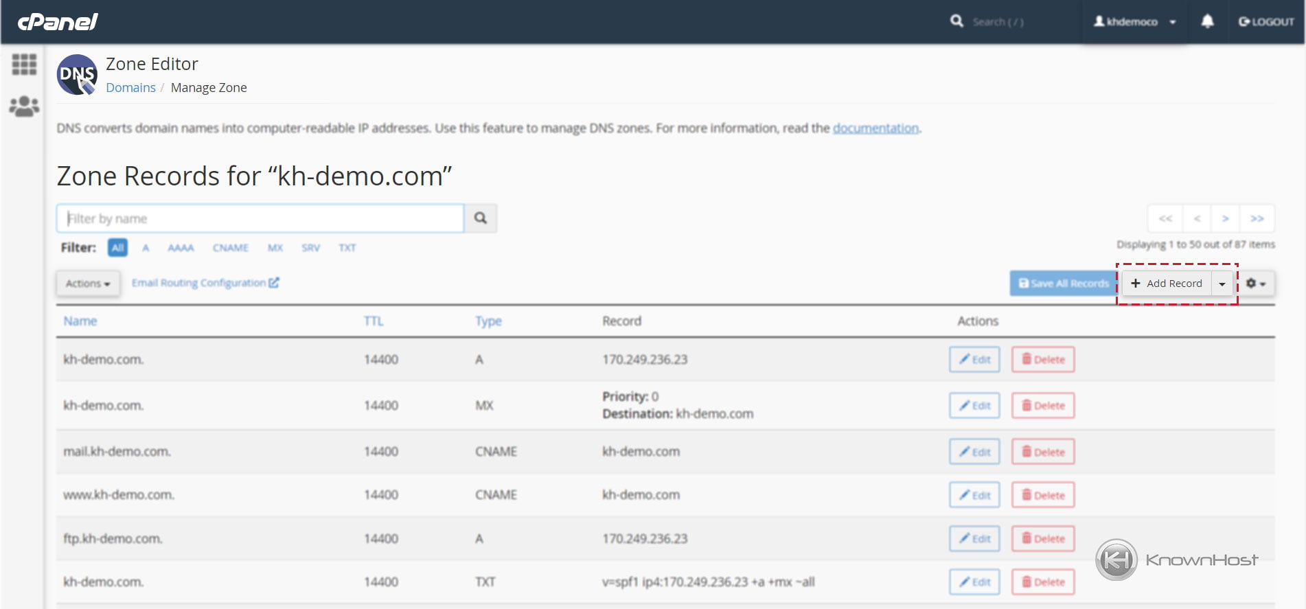 How to add DNS records in cPanel? - KnownHost