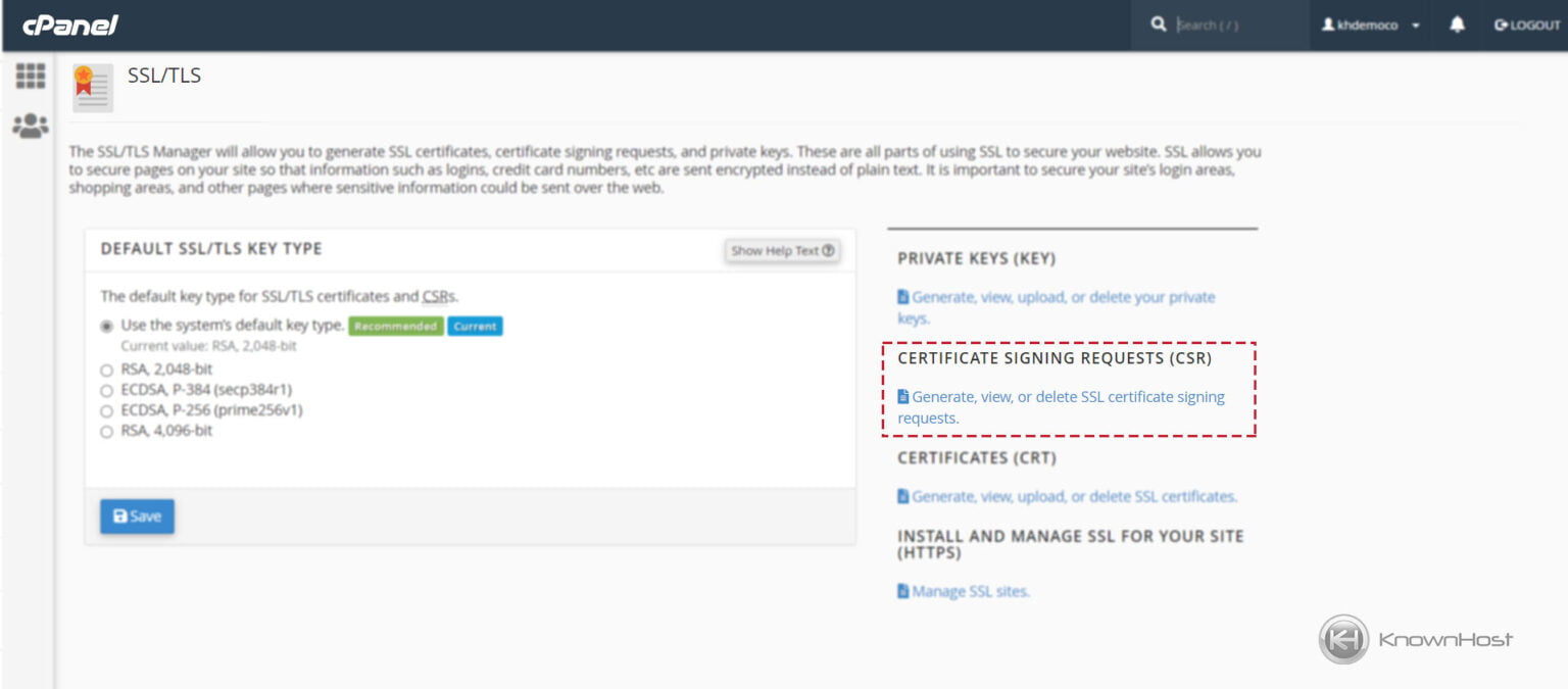 How to generate CSR's for SSL in cPanel? - KnownHost