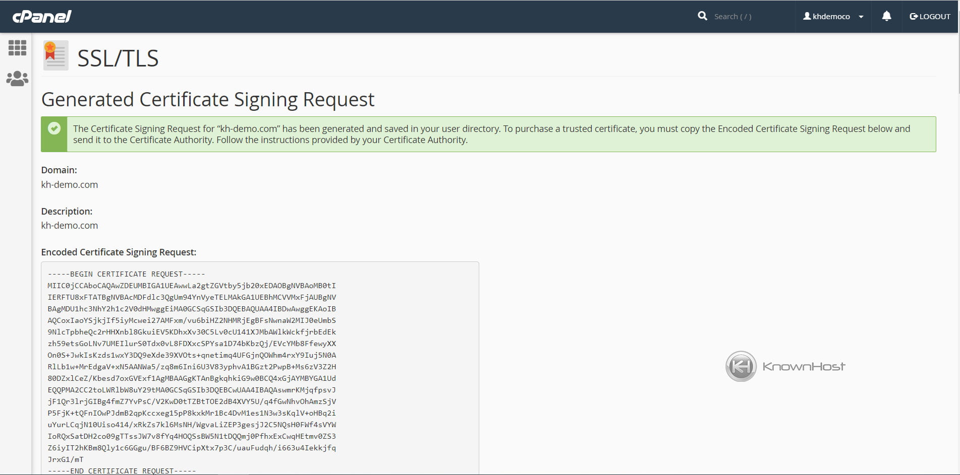 How to generate CSR's for SSL in cPanel? - KnownHost
