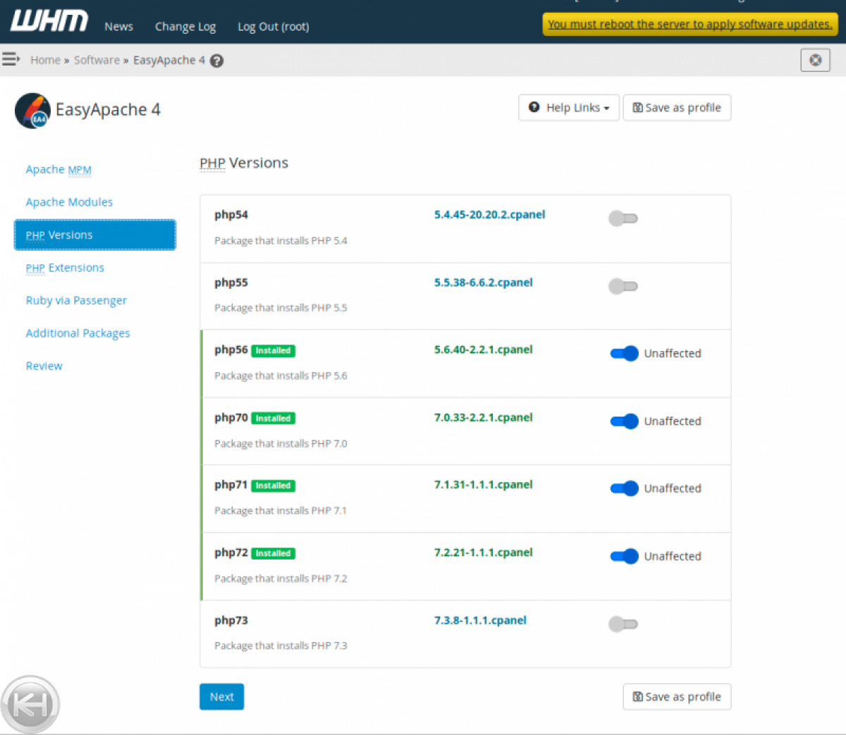 Cpanel And Directadmin Webservers And Php Knownhost 