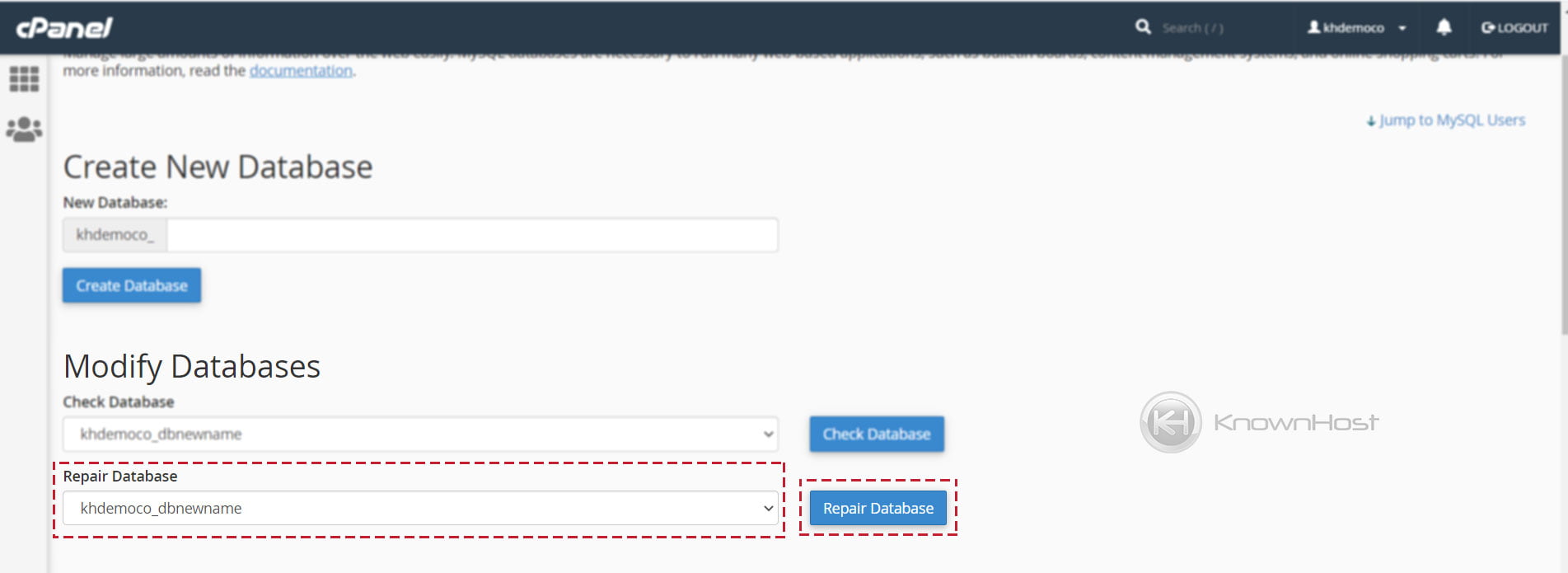 How to repair MySQL database in cPanel? - KnownHost