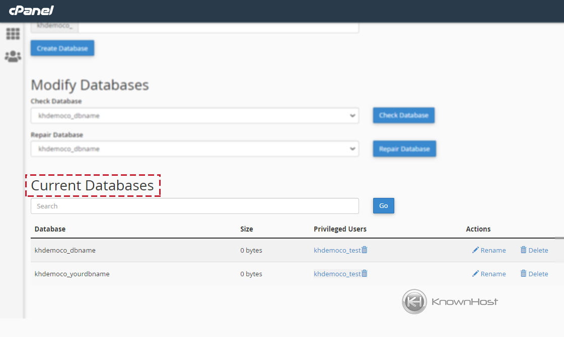How to create MySQL Database and User in cPanel? - KnownHost