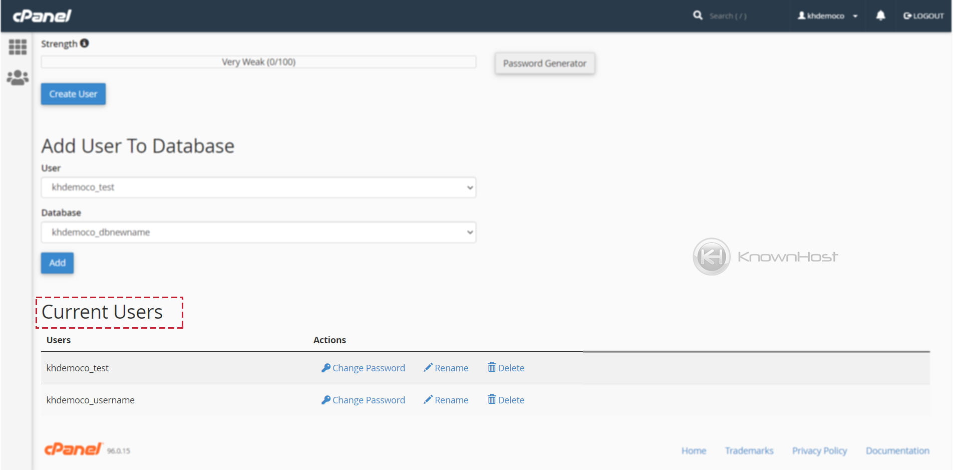 How to change a MySQL users password in cPanel? - KnownHost