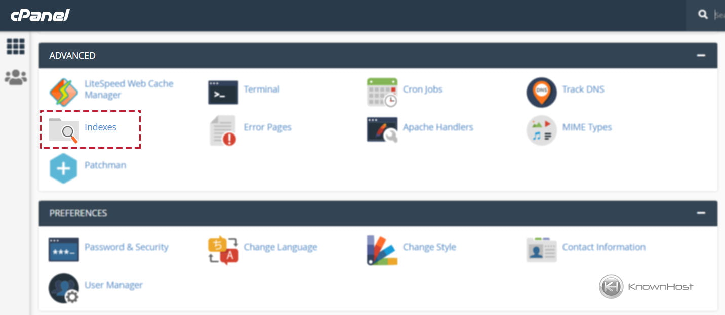 How to use Indexes in cPanel? - KnownHost