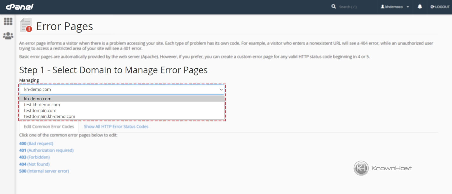 How to create custom error pages in cPanel? - KnownHost