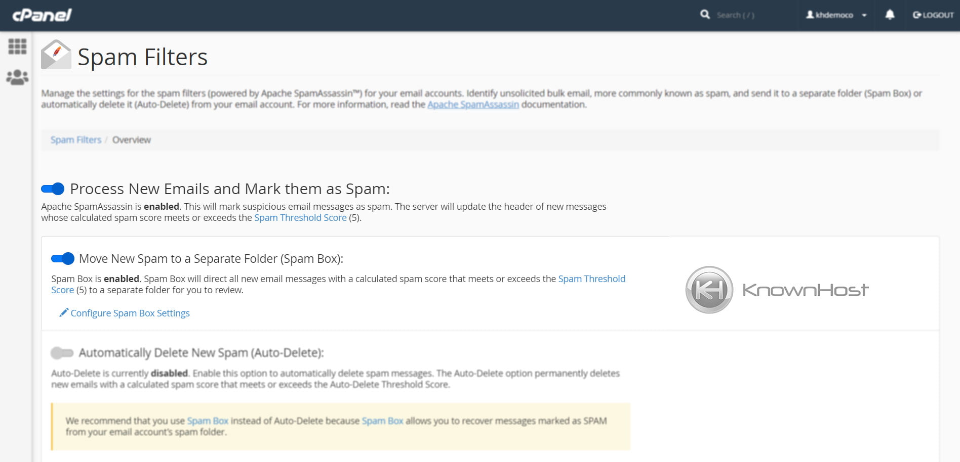 How to set/configure Spam Filters in cPanel? - KnownHost