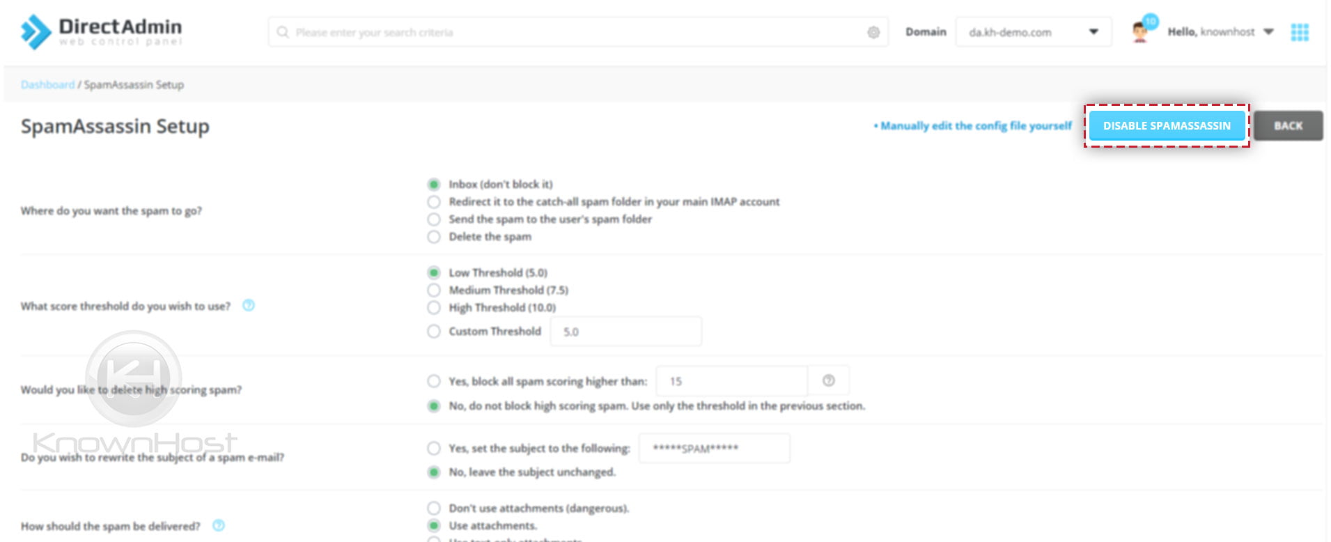 How to Enable and Configure SpamAssassin in DirectAdmin? - KnownHost