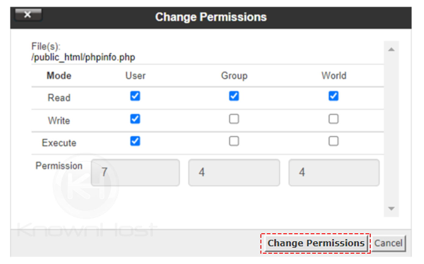 How to change files or directory permission in cPanel? - KnownHost