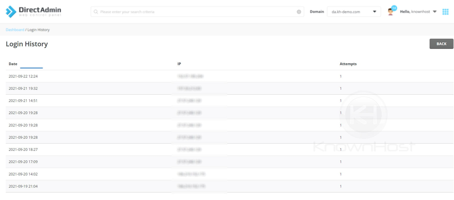 How to check past login history in DirectAdmin? - KnownHost