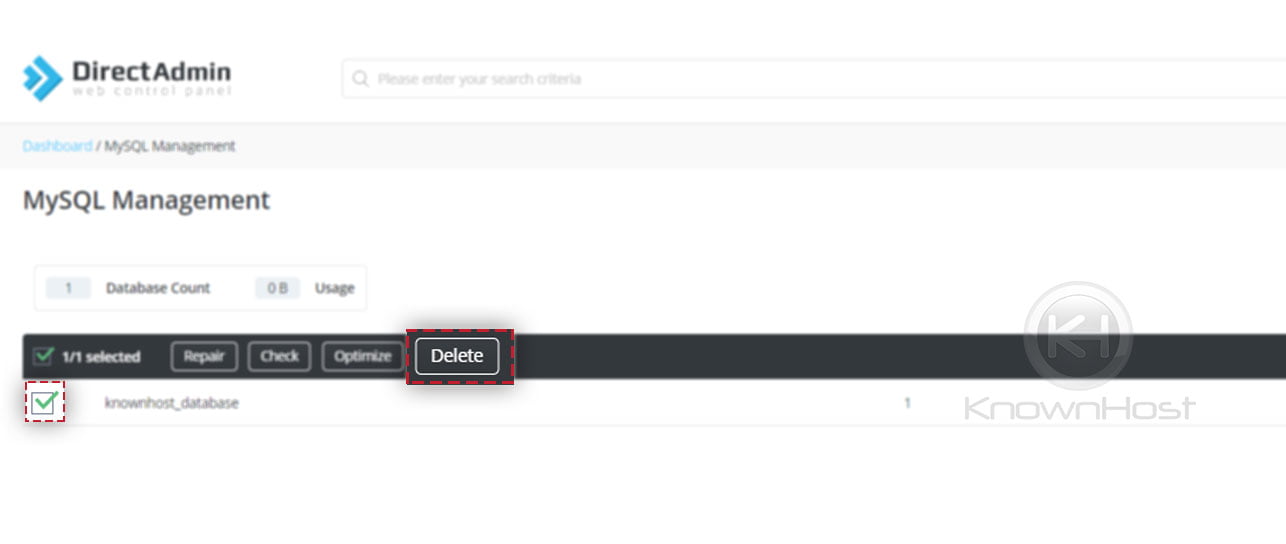 How to create a MySQL Database in DirectAdmin? - KnownHost