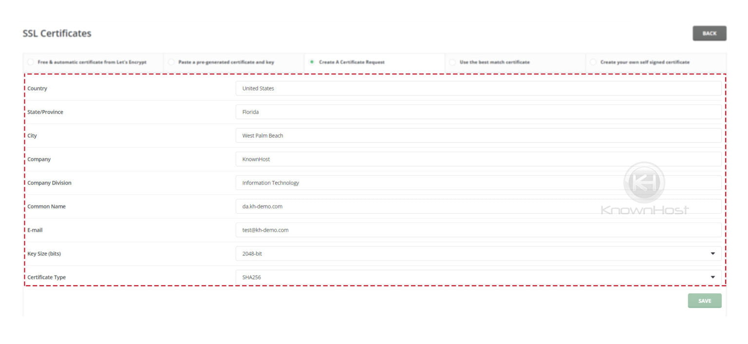 How to generate CSR for SSL in DirectAdmin? - KnownHost