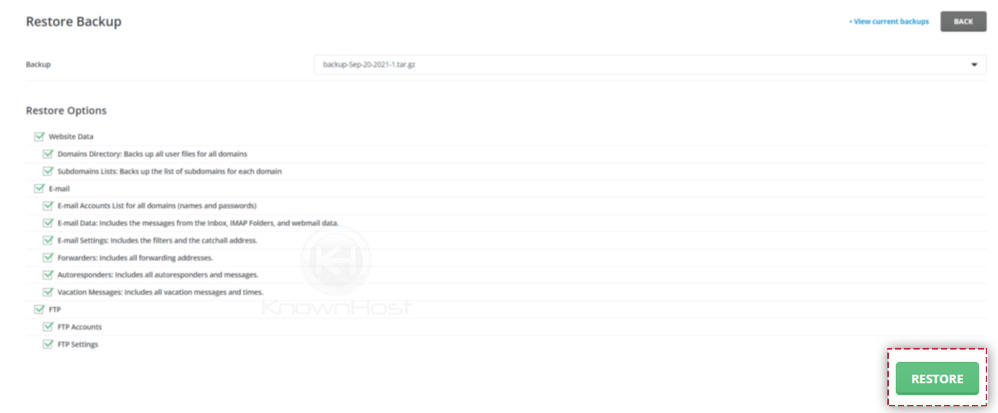 How to restore the backup in DirectAdmin? - KnownHost
