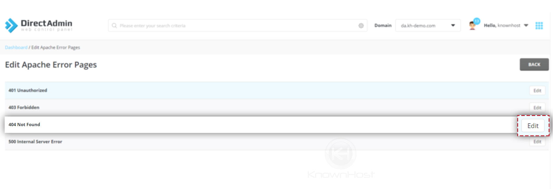 How to set up Custom Error Pages in DirectAdmin? - KnownHost