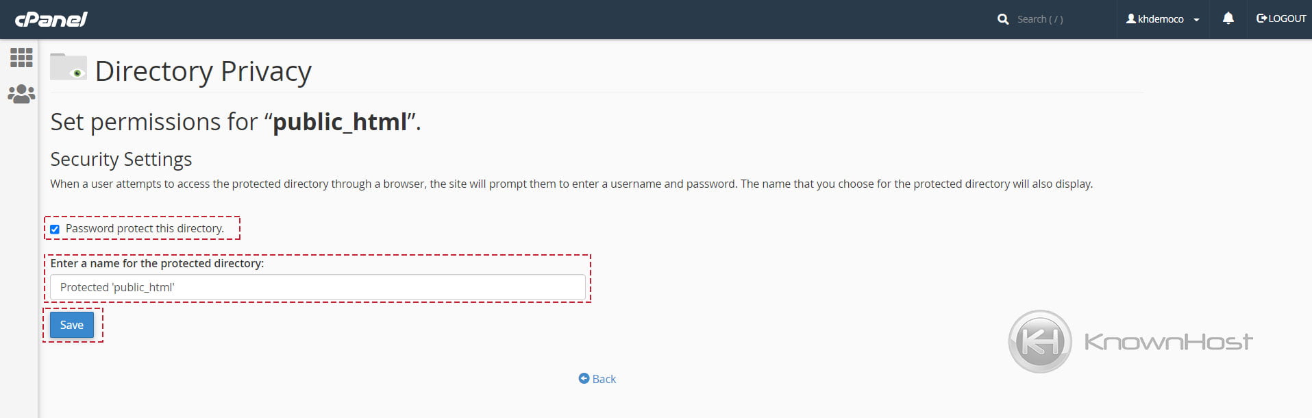How to set up Directory Privacy in cPanel? - KnownHost