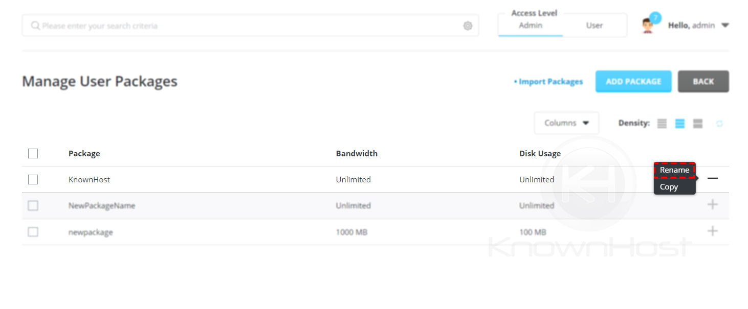 How to manage user packages in DirectAdmin? - KnownHost