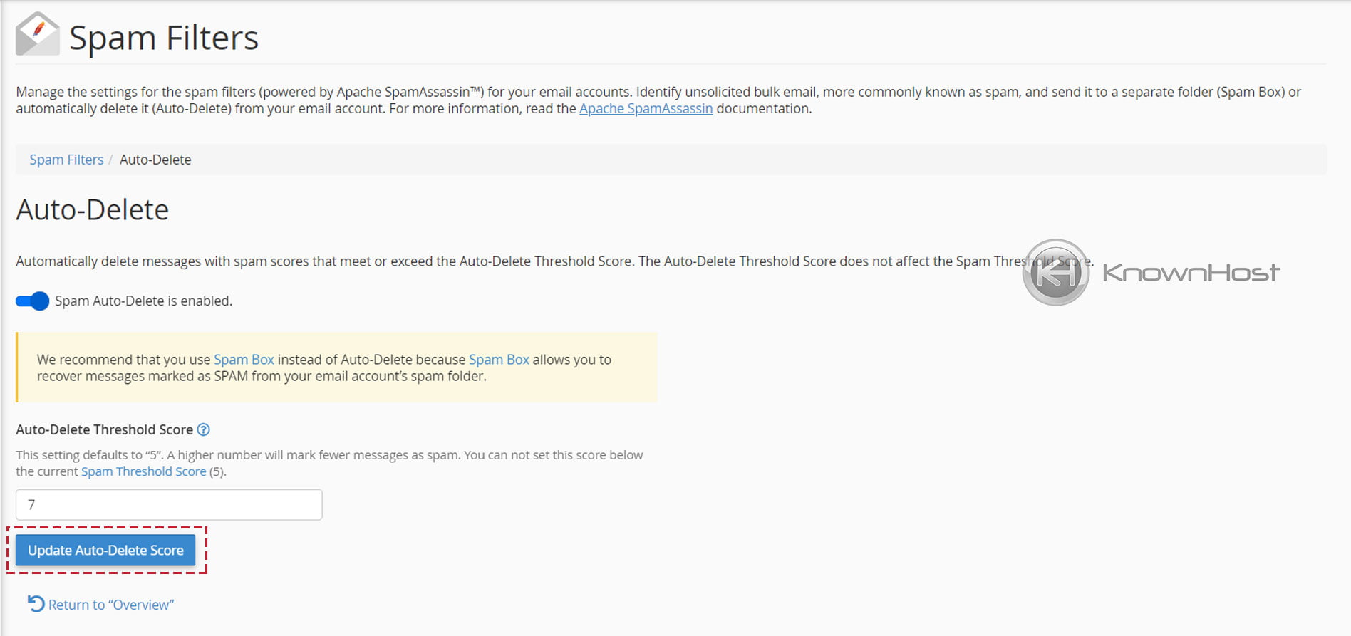 How to set/configure Spam Filters in cPanel? - KnownHost