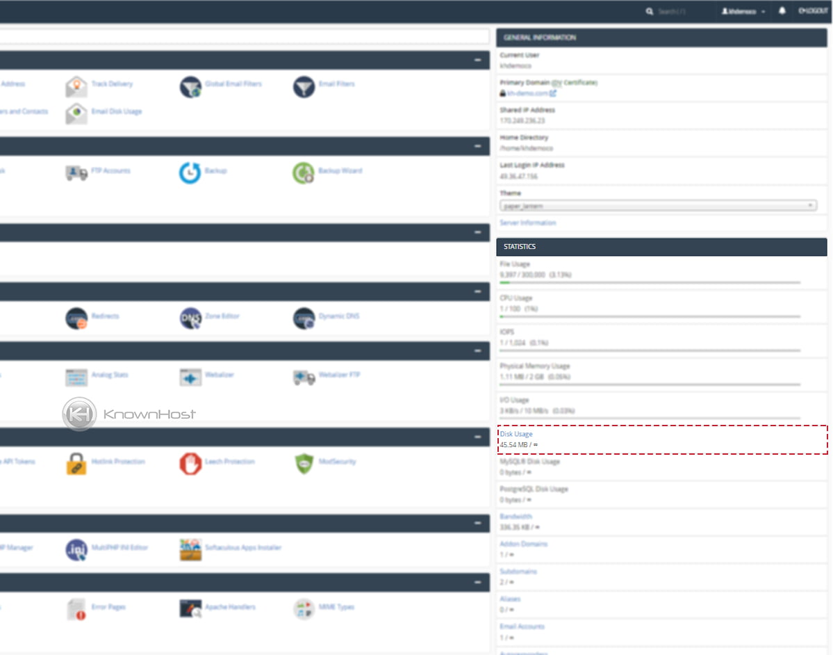 How to view Disk Usage in cPanel? - KnownHost