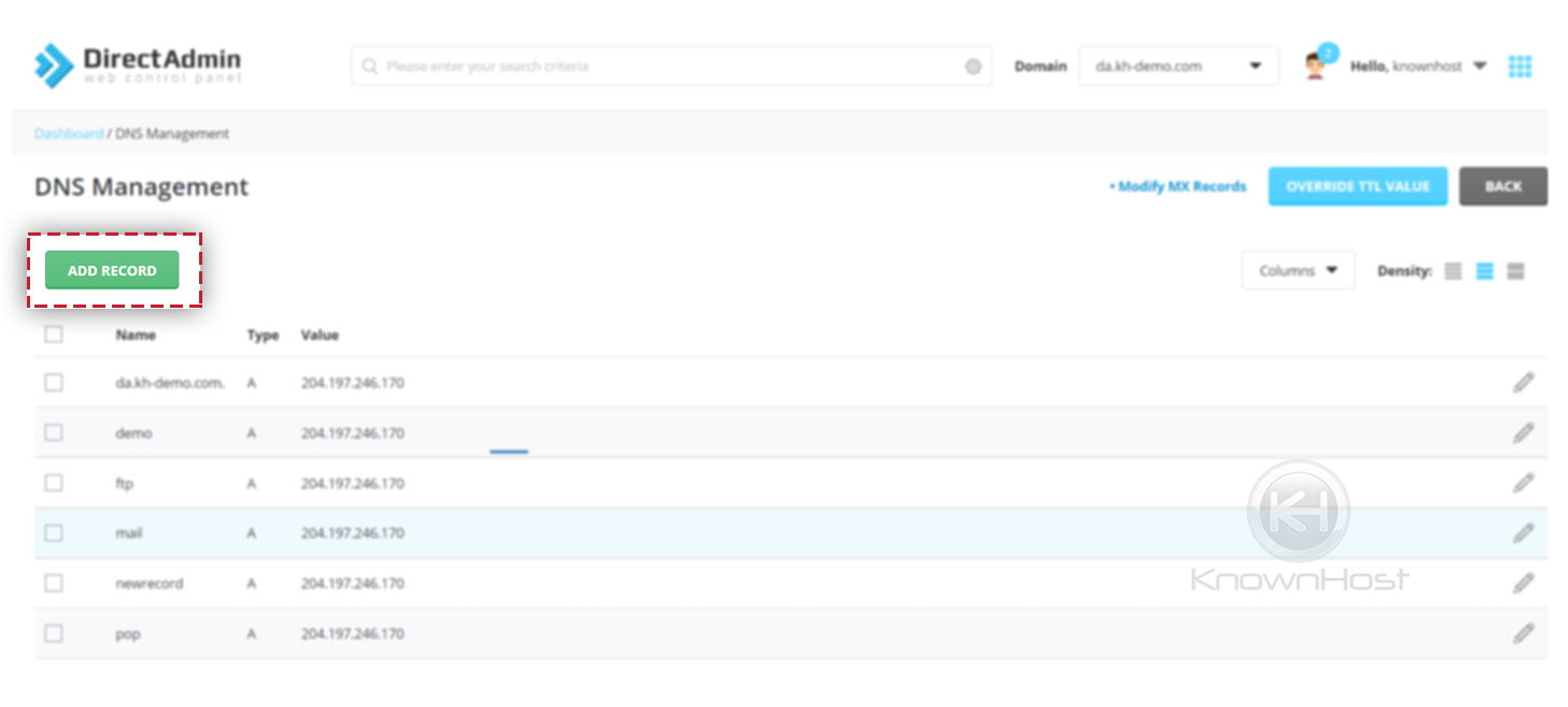 How to add DNS records and manage DNS in DirectAdmin? - KnownHost