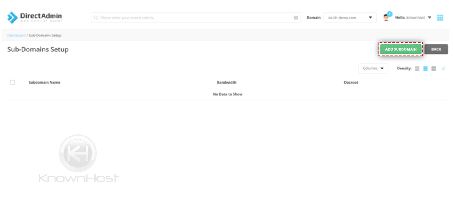 How to create a subdomain in DirectAdmin? - KnownHost
