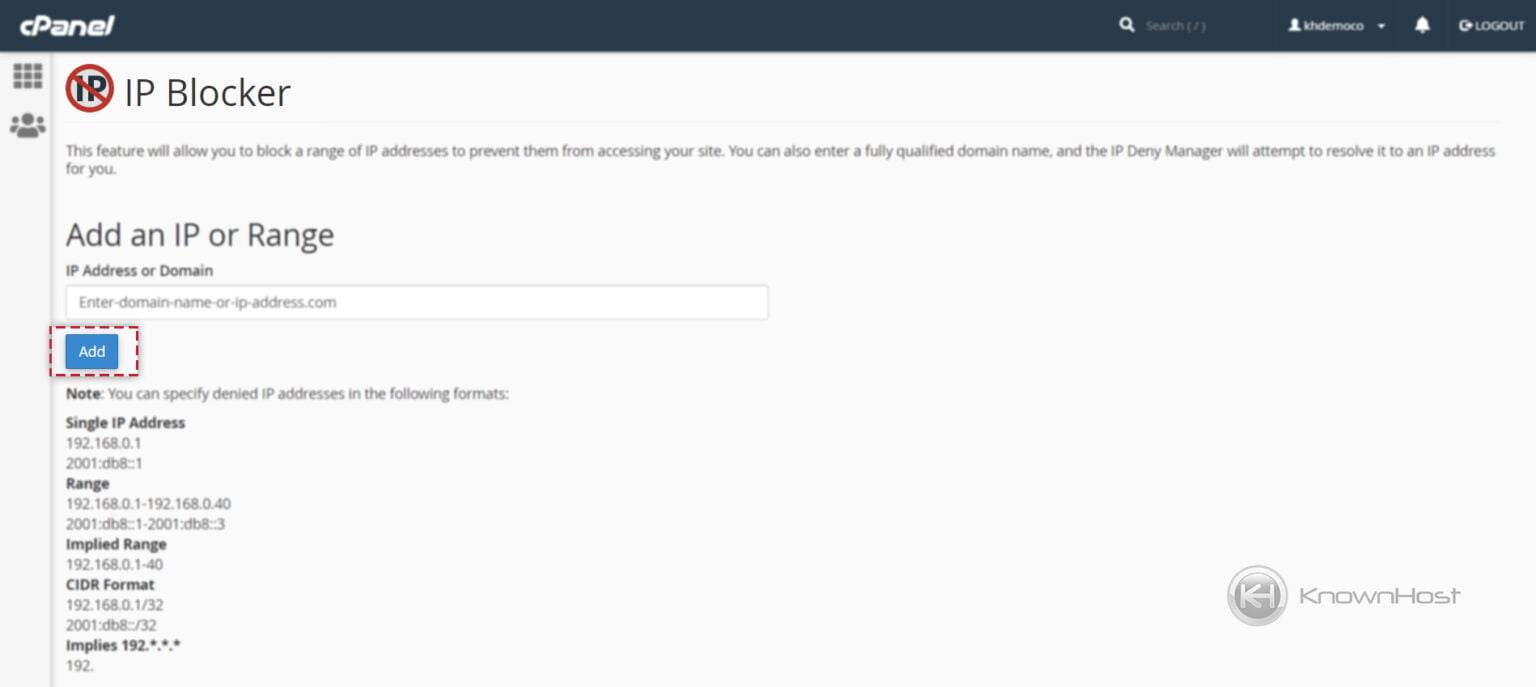 How to use IP Blocker in cPanel? - KnownHost