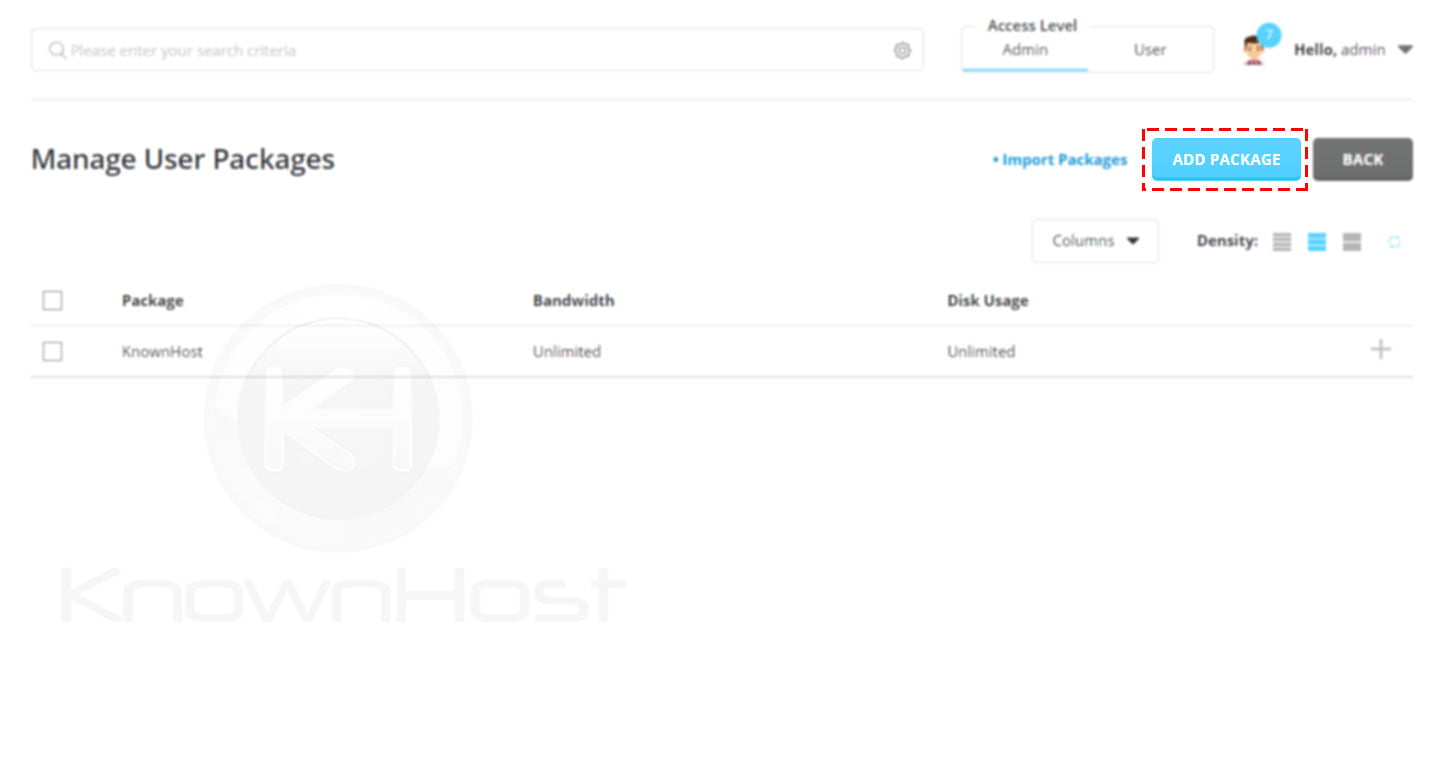 How to create user package in DirectAdmin? - KnownHost