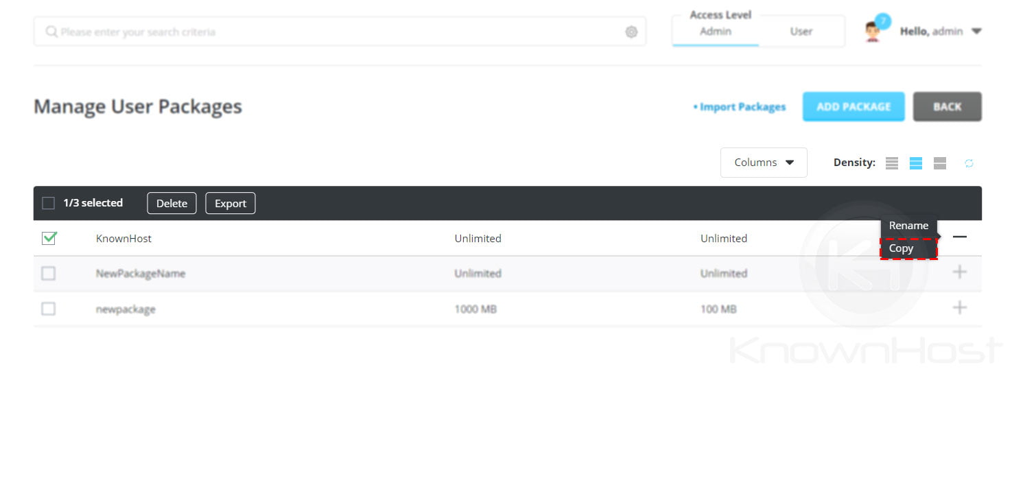 How to manage user packages in DirectAdmin? - KnownHost