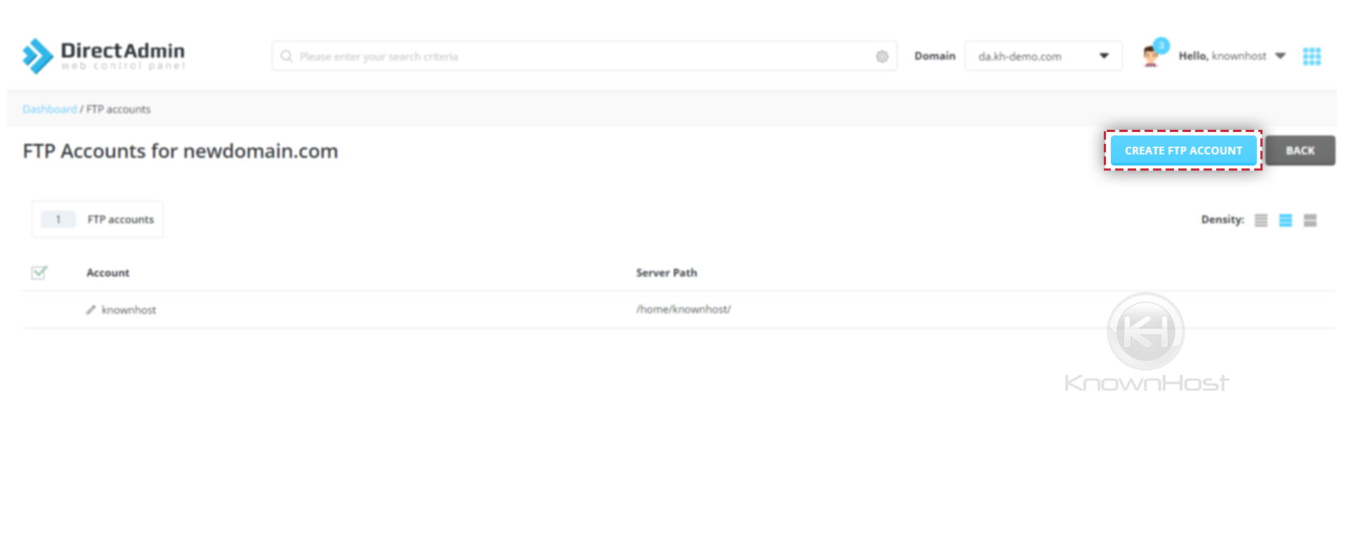 How to create an FTP account in DirectAdmin? - KnownHost