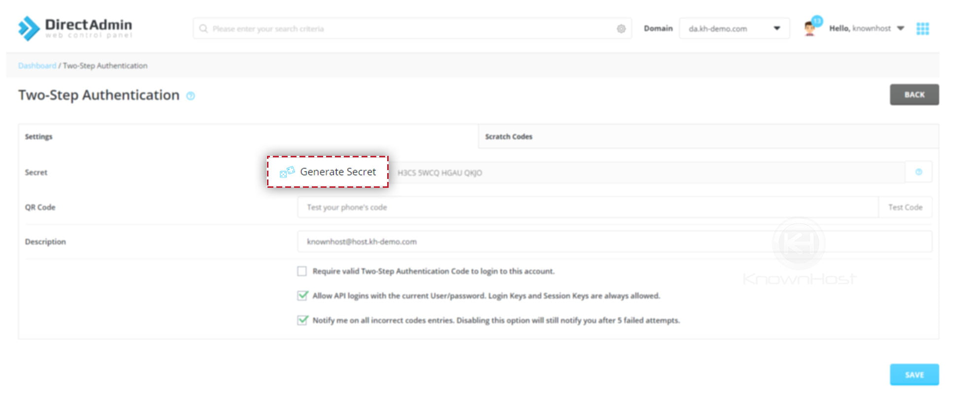 How to set up Two Step Authentication in DirectAdmin? - KnownHost