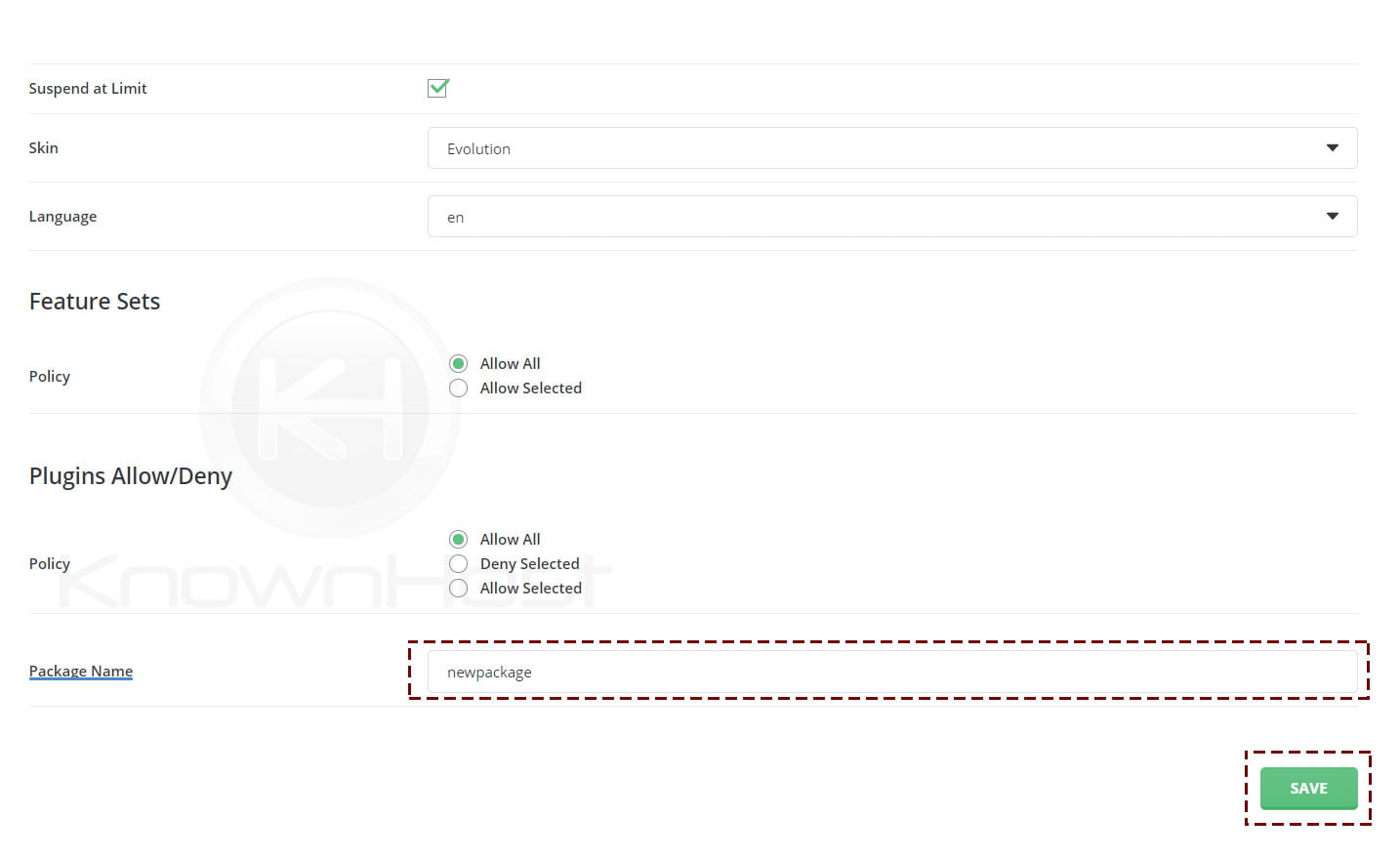 How to create user package in DirectAdmin? - KnownHost