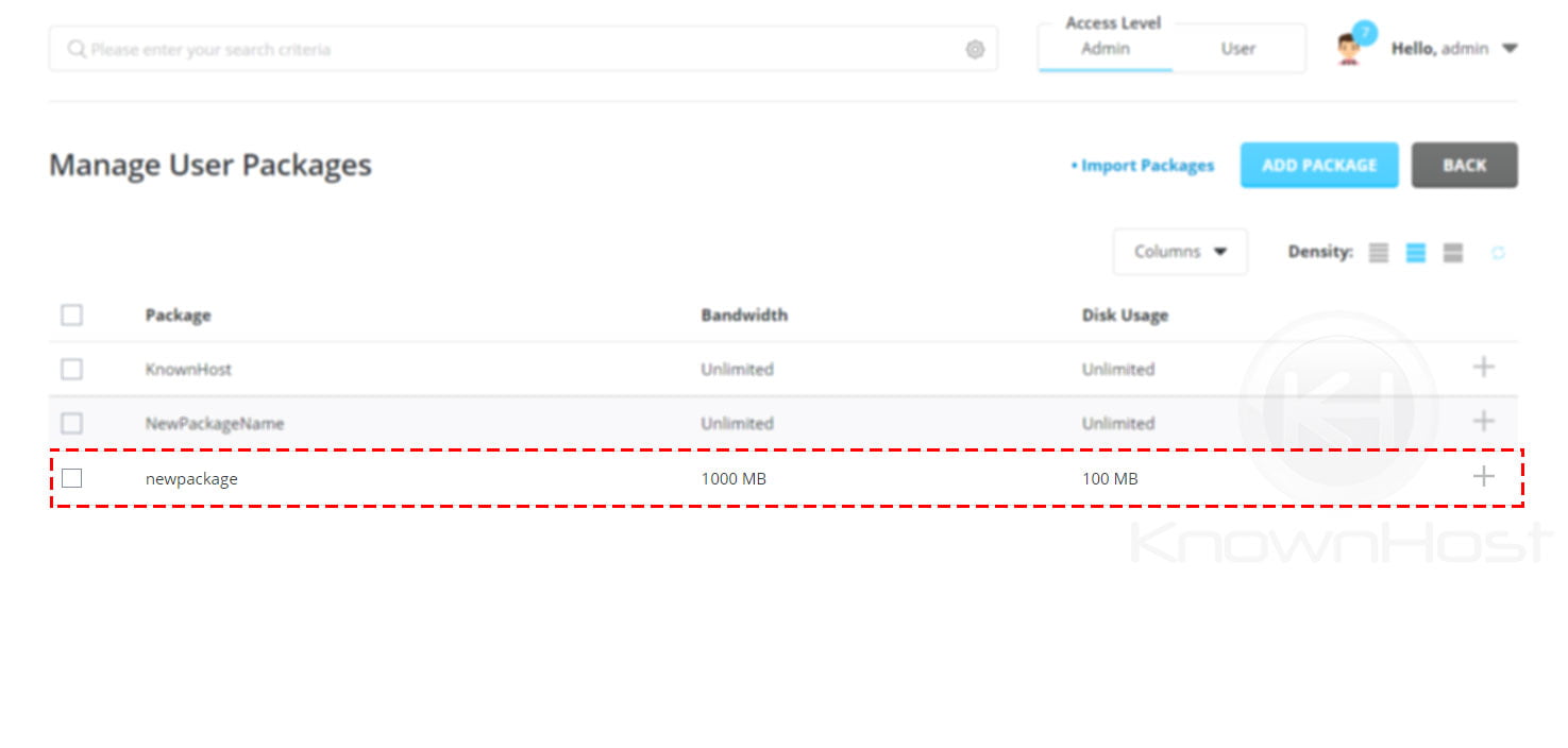 How to manage user packages in DirectAdmin? - KnownHost