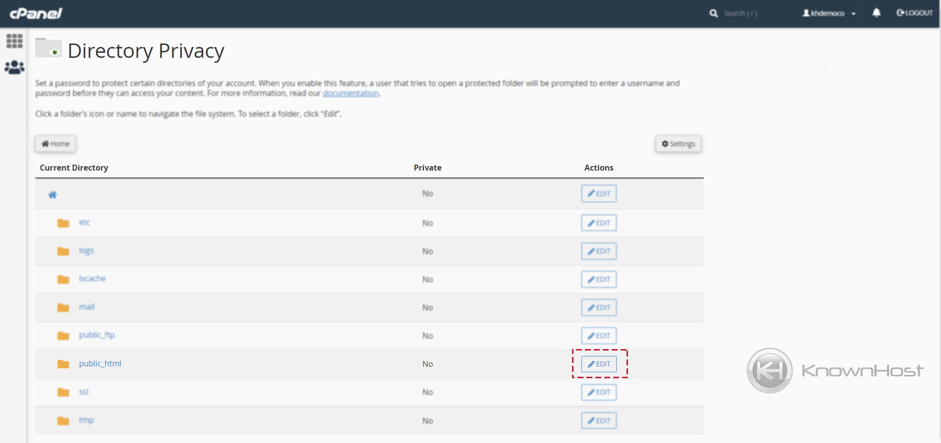 How to set up Directory Privacy in cPanel? - KnownHost