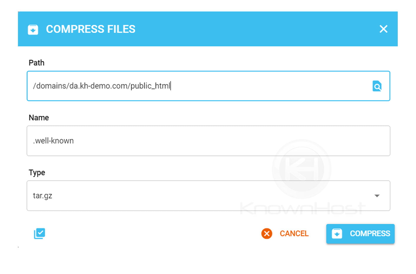 How to create an archive in DirectAdmin? - KnownHost