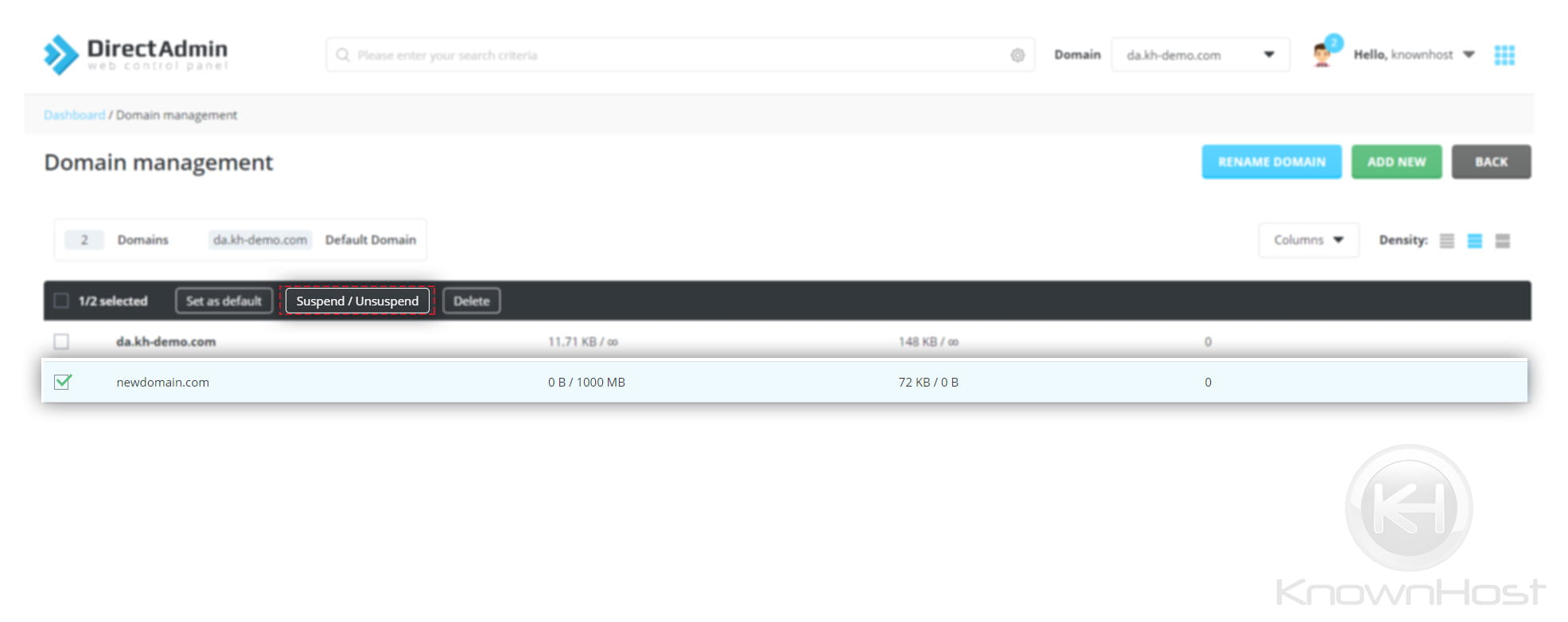 How to Suspend/Unsuspend domains in DirectAdmin? - KnownHost