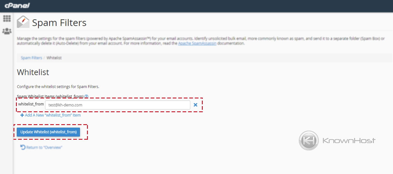 How to Whitelist or Blacklist Emails cPanel's email filters? - KnownHost