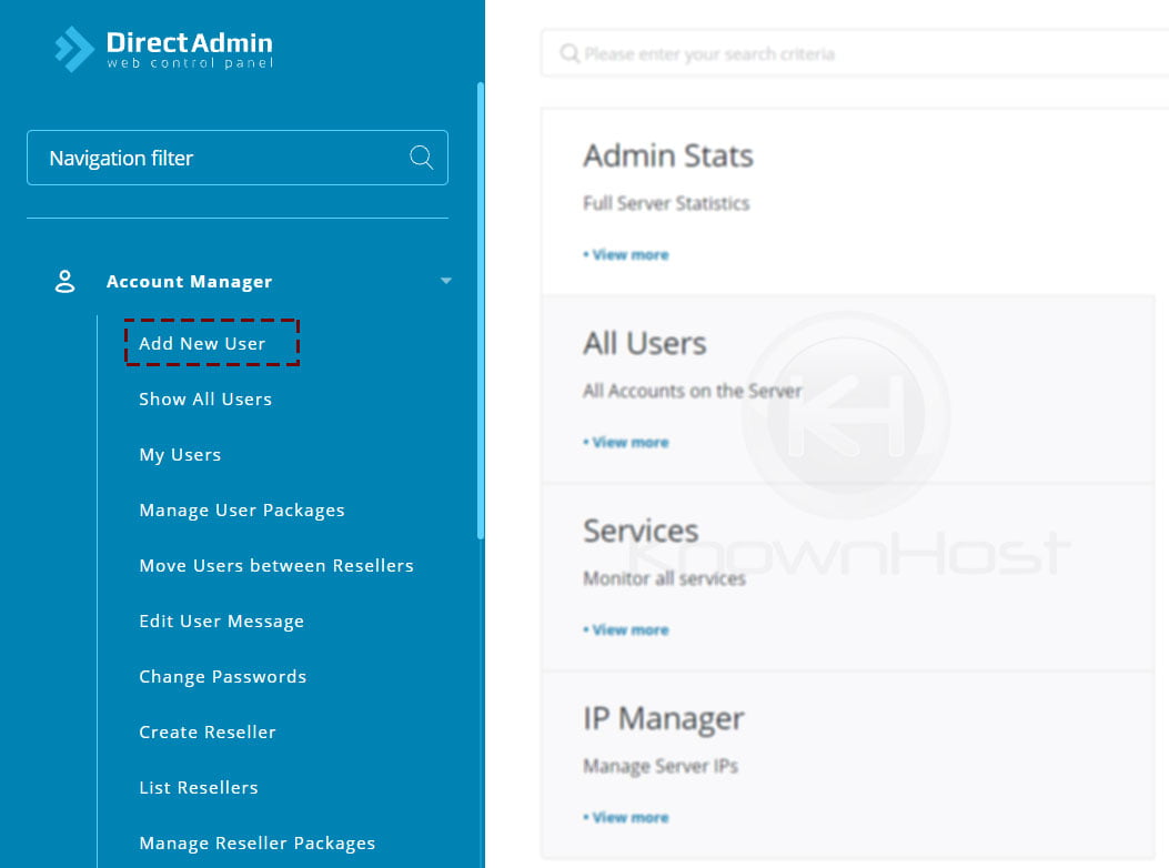 How to add a new user in DirectAdmin? - KnownHost