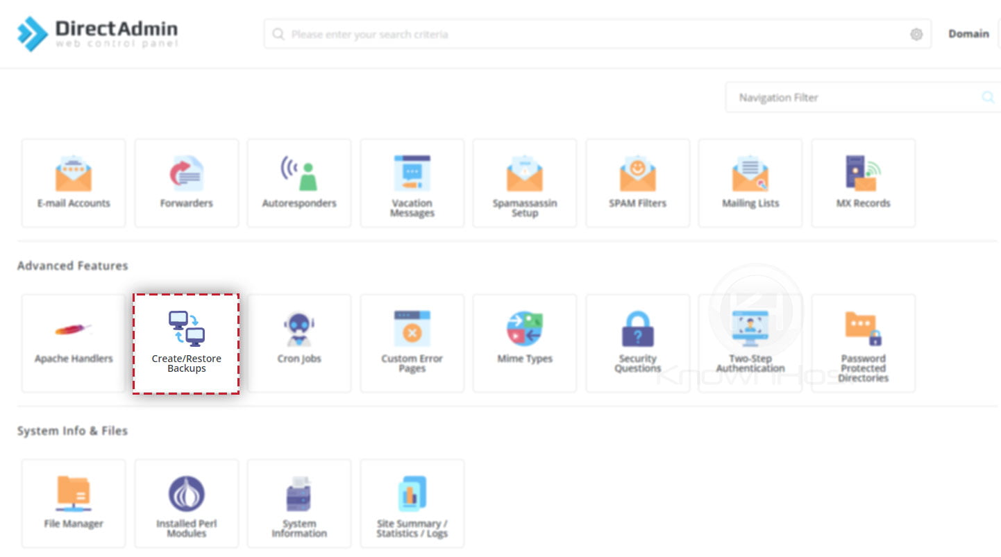 How to restore the backup in DirectAdmin? - KnownHost
