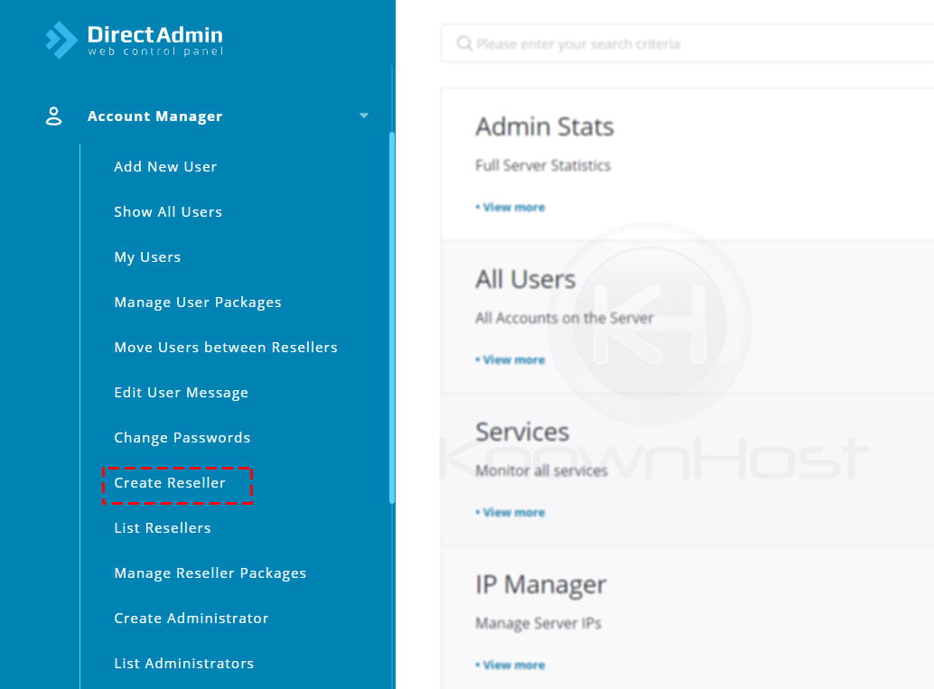 How to create a Reseller in DirectAdmin? - KnownHost