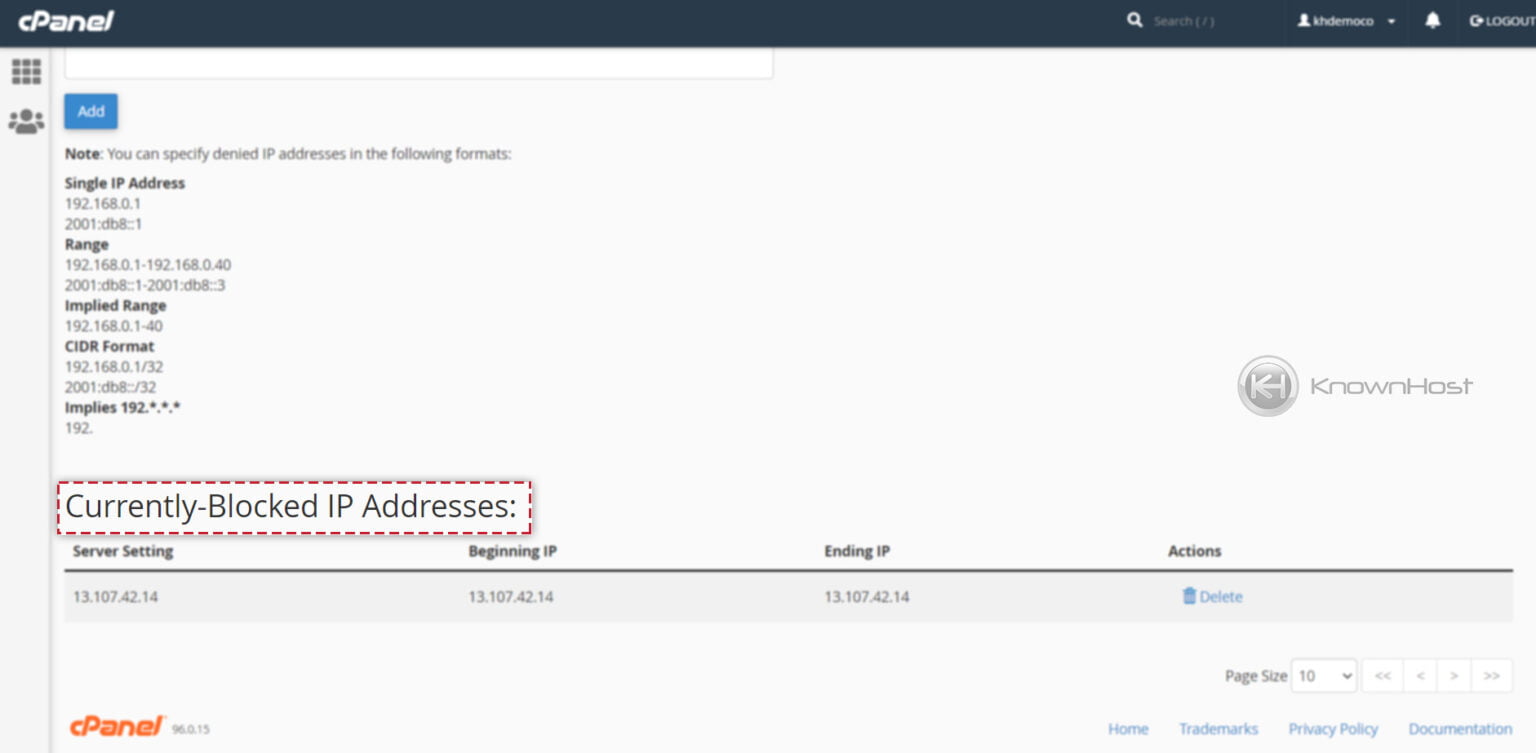 How to use IP Blocker in cPanel? - KnownHost