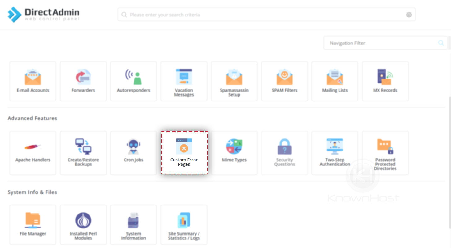 How to set up Custom Error Pages in DirectAdmin? - KnownHost