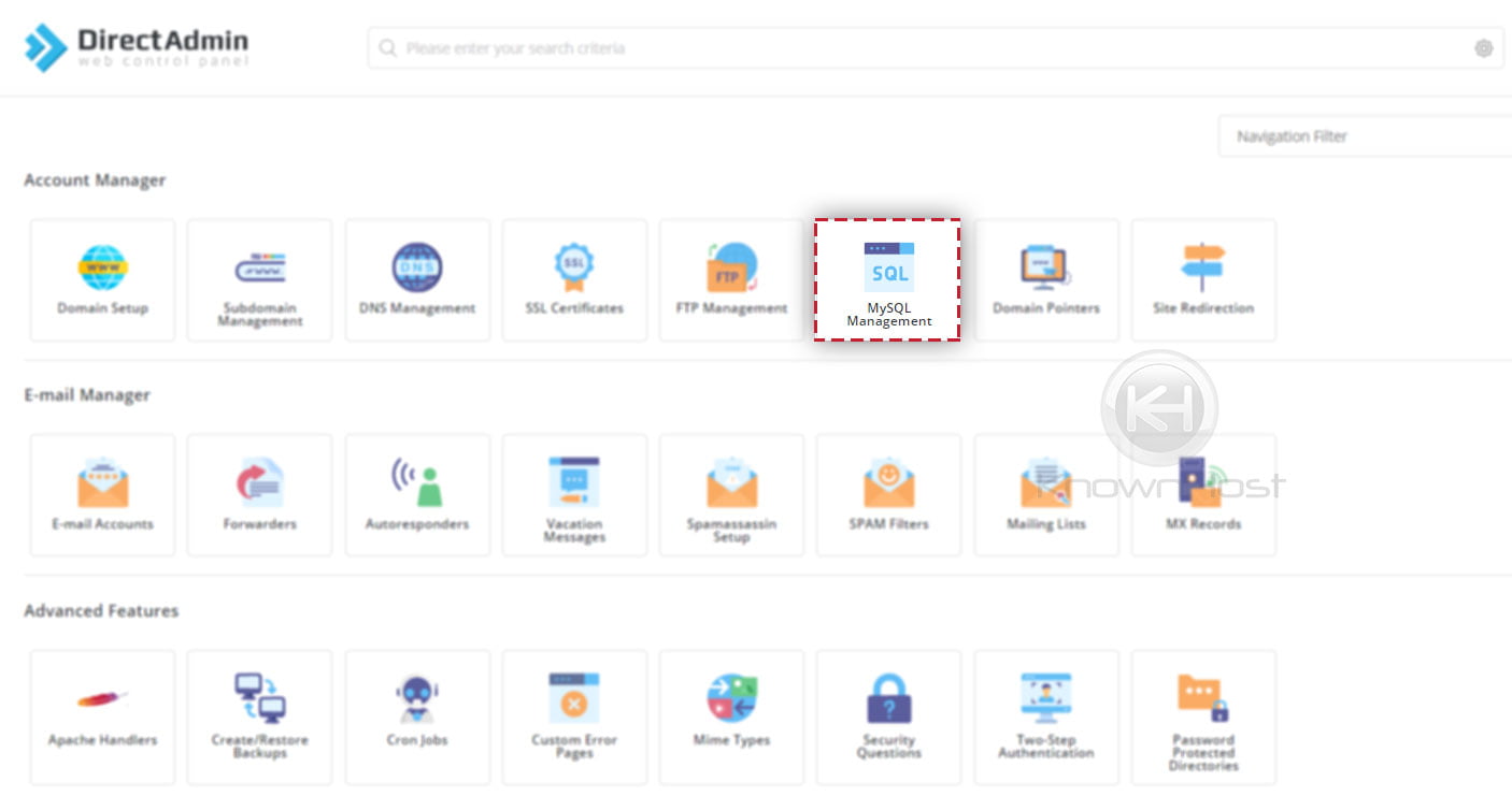 How to create a MySQL Database in DirectAdmin? - KnownHost
