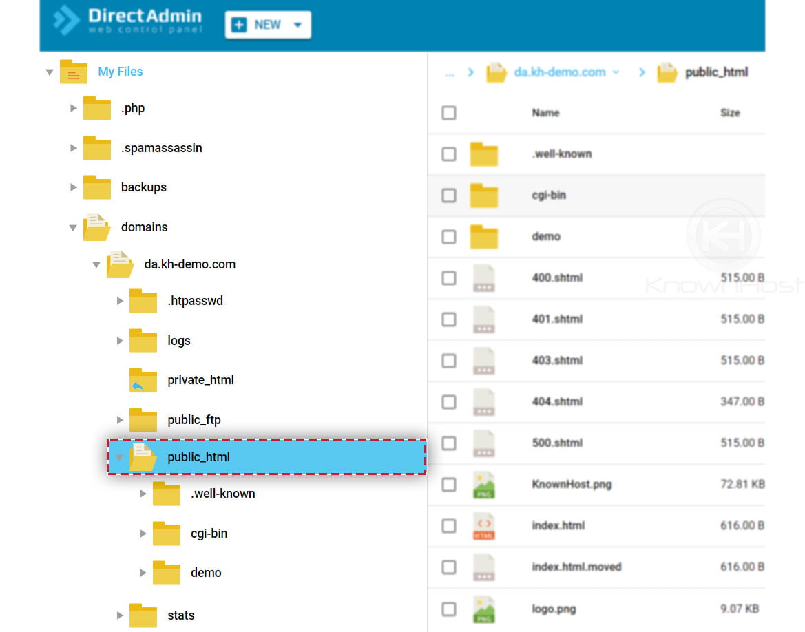 How to upload files in the DirectAdmin? - KnownHost