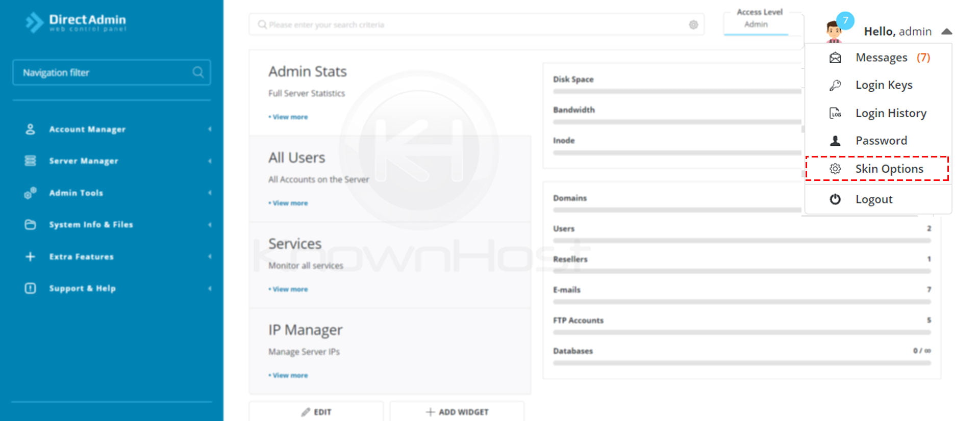 How to change the skin in DirectAdmin? - KnownHost