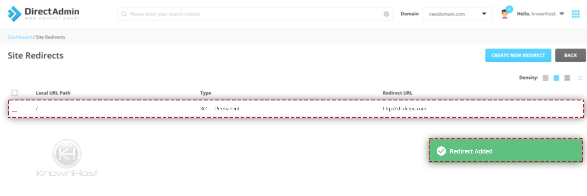 How to set up site redirection in DirectAdmin? - KnownHost