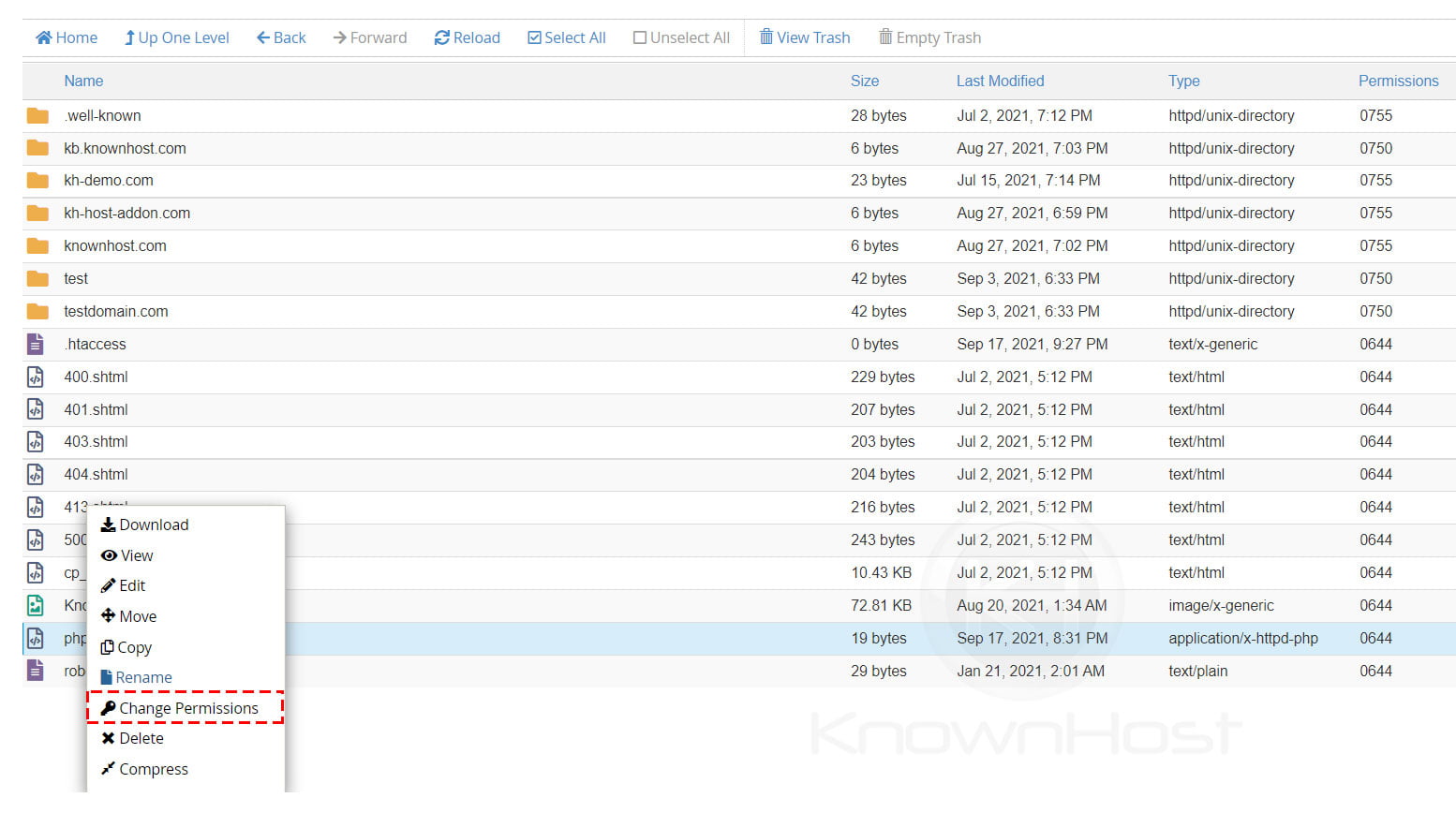 How to change files or directory permission in cPanel? - KnownHost